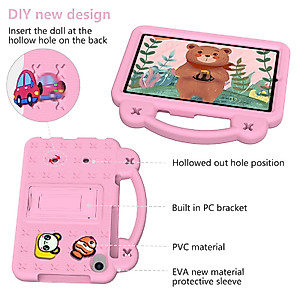 YRH for TCL Tab 8le Tablet Case 8.0 inch, Kids EVA Cover with Stand Handle, for TCL Tab 8 LE (9137w)/WiFi (9132X)/Plus(9138s)/SE(6048E)/8V, Pink