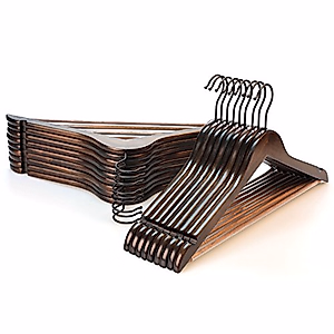 TOPIA HANGER Heavy Duty Wood Coat Hangers in Smooth Retro Finish, Boutique Quality Wooden Suit Hangers-Thicker Non-Slip Rubber Pants Bar and Extra Smoothly Cut Notches-360° Black Hook-18 Pack CT04A