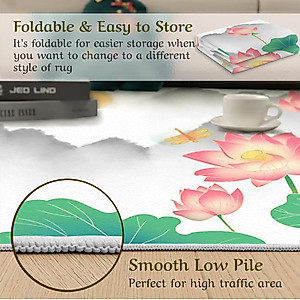 Lotus Lotus Leaf Rugs,Vintage Ink Painting Living Room Carpet Washable Flannel with Non-Slip Carpet Bedroom Dining Room Office Entrance2 x 6ft