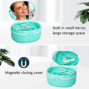 Denture Case, Double Denture Slot Cup Case Wet & Dry Portable Denture Case Portable False Teeth Container, Denture Cup with Lid for Cleaning Household Office Travel (Green)