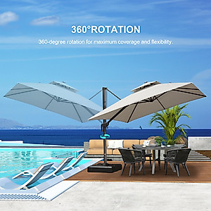 PURPLE LEAF 10 FT Cantilever Umbrella Outdoor Patio Eco-Friendly Olefin Umbrella, Large Offset Square Umbrella, Windproof Heavy Duty Hanging Outside Umbrella for Patio, Light Grey