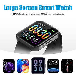 Joombonpia Smart Watch for Android Phones iPhone Compatible 1.71''Touch Screen Fitness Tracker with Heart Rate Blood Oxygen Sleep Monitor IP68 Waterproof Smart Watches for Men(Black)