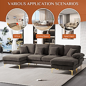 OUYESSIR U-Shaped Sectional Sofa Couch, 4 Seater Sofa Set for Living Room, 110" Convertible L-Shaped Chenille Couch Set with Chaise Lounge, Ottoman and Pillows (Grey)