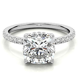 10K Solid White Gold Handmade Engagement Rings, 3 CT Cushion Cut Moissanite Diamond Solitaire Bridal/Wedding Ring for Women/Her, Minimalist Ring Anniversary Ring For Gifts (5.5)