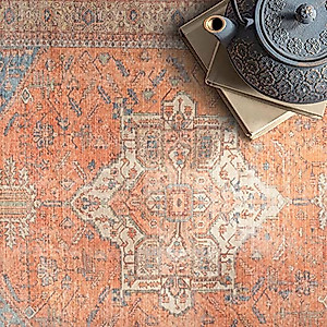 GLN Rugs Traditional Collection - Machine Washable Area Rug, Traditional Washable Rug, Non Slip Washable Rug, Low Pile Chenille Living Room Rug, Bedroom Rug, Kitchen Rug (2'6"x7' Burnt Orange Rug)