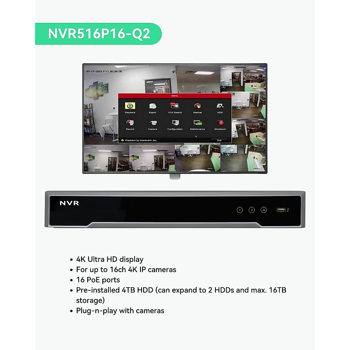 LINOVISION POE Security Camera System with 16 Channel 4K Hik Connect NVR, 4TB HDD, (8) 6MP Outdoor PoE Dome Cameras with Mic for One Way Audio, Guarding Vision App, Surveillance for Business