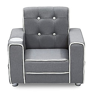 Delta Children Chelsea Kids Upholstered Chair with Cup Holder, Soft Grey