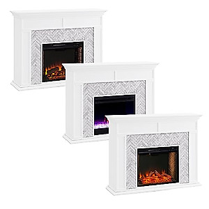 SEI Furniture Torlington Marble Tiled Touch Screen Electric 50" Fireplace w/Remote Control - White/Gray Marble