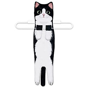 Hawgiman Hand Towels for Bathroom Kitchen,Cute Cat Quick-Dry Hanging Hand Towels Decorative for Bathroom Face Towels,Funny Gifts for Cat Lovers (Black-White)