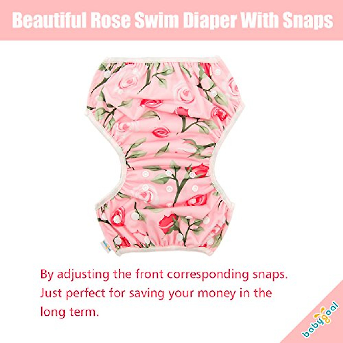 Babygoal Baby Girl Swim Diaper, Reusable Adjustable Washable Swim Underwear Fits 0-8M Baby Gifts and Swimming Lessons One Pack Small