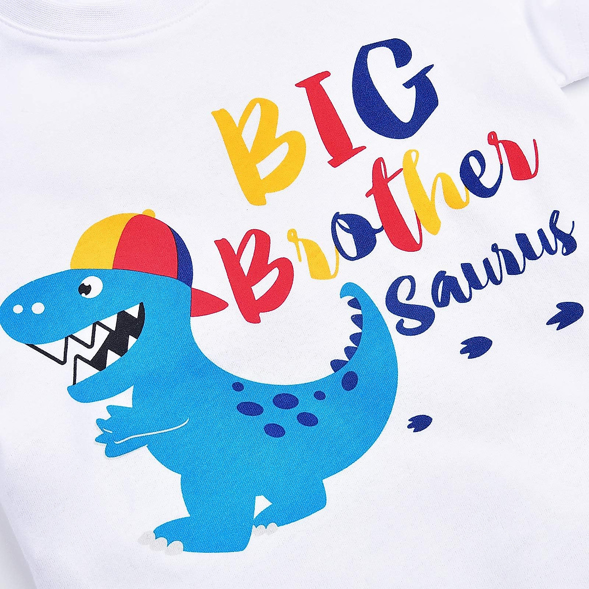 Dinosaur Big Brother Announcement T Shirt Sibling Outfits for Toddler Boys 100% Cotton Promoted to Big Brother Shirt White Print Colorful Short Sleeve Top Tee Gift (White, 4T)