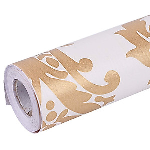 Yija Nordic Style Waterproof Shelf Drawer Liner Self-Adhesive Cabinet Sticker 17.7 Inch by 98 Inch (Gold Damask)