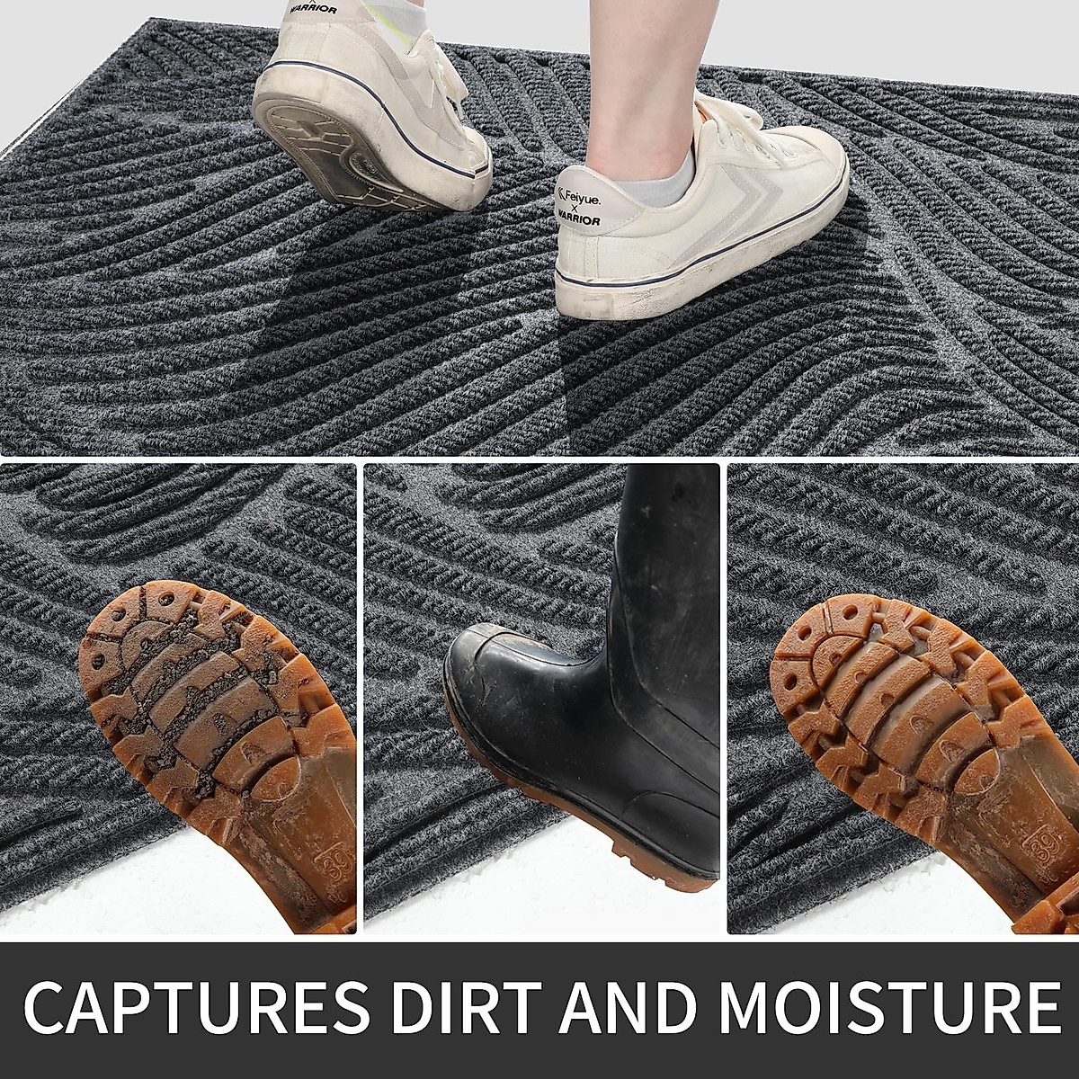 Yimobra Front Door Mat Outdoor Entrance, Ultra Water Absorbent, Heavy Duty Patio Guard Welcome Matt, Non-Slip Rubber Backing, Easy Clean Shoe Scraper, Indoor, Entryway, 47x24 Inch, Dark Grey