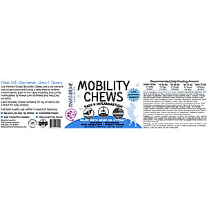 Generic Mobility Chews for Dogs. Glucosamine, Arnica, Turmeric, Hemp Oil Extract. Plus 5 Probiotic Strains for Gut Health. Beef Flavor, 100% Organic Hemp, Grain Free. Made in USA (900 mg), Brown
