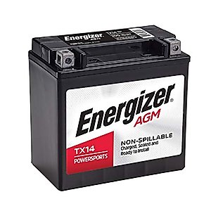 Energizer TX14 AGM Motorcycle and Atv 12V Battery, 200 Cold Cranking Amps and 12 Ahr. Replaces: YTX14-BS and others