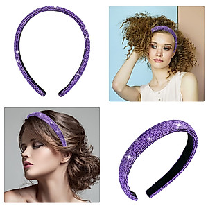 Vin Beauty Rhinestone Headband Glitter Non-Slip Wide Headband Solid Hair Band Purple Cute Hairbands Bridal Hair Hoop Wedding Hair Styling Accessories for Women Girls