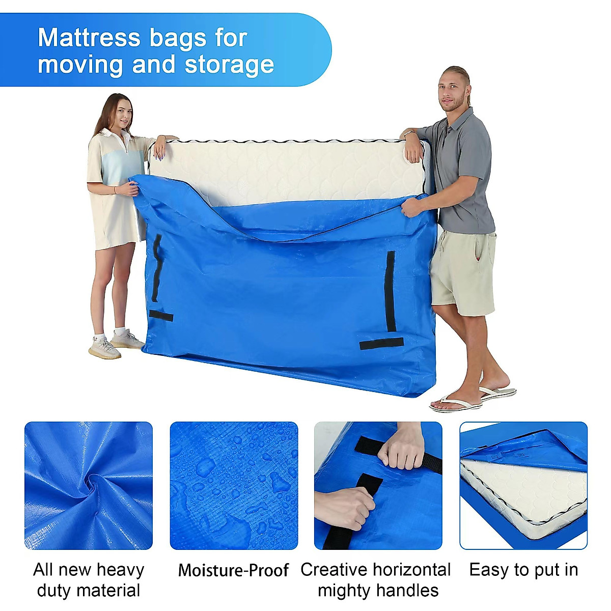 ELCAMO Mattress Bags for Moving Reusable Heavy Duty Tarp Mattress Storage Bag Twin Size with Handles Strong Zipper Closure Mattress Moving Bag Extra Thick Mattress Cover for House (Twin Size)