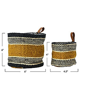 Main + Mesa Woven Jute Baskets with Liner, Black/Mustard, Set of 2 Sizes