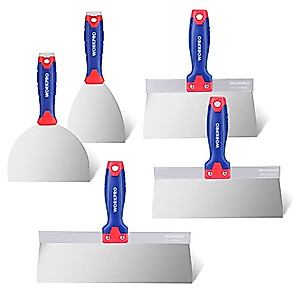 WORKPRO Drywall Knife Set, Stainless Steel Taping Knife Putty Knife with 4", 6'', 8'', 10'', 12'' Blades and Alloy Metal Hammer End, Spackle Tools for Drywall Repairing and Finishing(5 PCS)