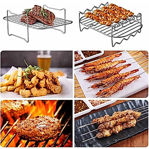 TuTuYa Air Fryer Rack for Ninja Dual Air Fryer DZ201/401 & Most 8Qt-10Qt, Air Fryers Accessories Include 1 Steam Grill Rack, 1 Skewer Rack, 1 Food Tongs, 1 Oil Brush, 1 Silicone Air Fryer Liner