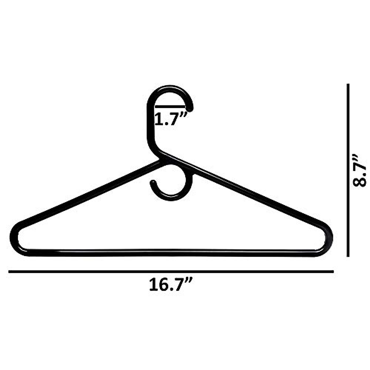 Plastic Hangers HD Heavy Duty, 32 Pcs. Black Color, Made in USA, 3/8” Thickness, Durable, Tubular, Lightweight, for Clothes, Coat, Pants, Shirts, Dress and More, TINEFF, Free and Quick delivery.