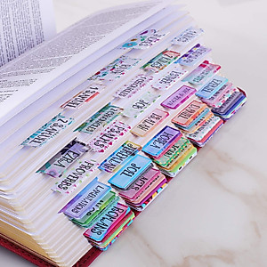 Colorful Floral Bible Tabs Laminated with Matte Film, Cute Bible tabs for Women and Girl, 90 Bible Index tabs in Total, 66 tabs for Old and New Testament, Additional 24 Blank tabs