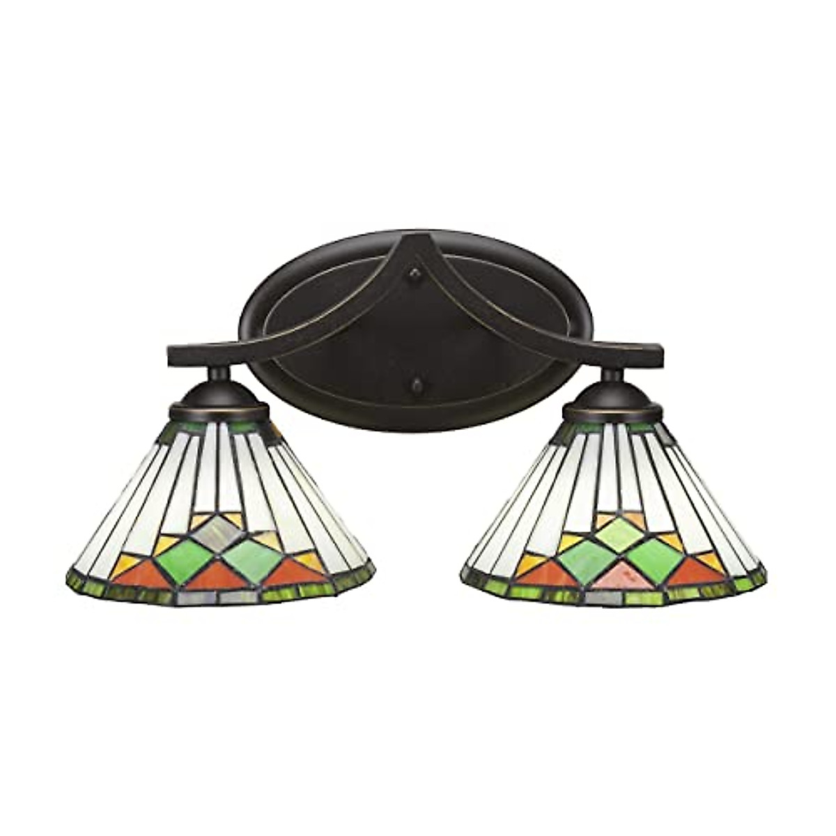 Zilo 2 Light Bath Bar Shown in Dark Granite Finish with 7" Green Sunray Tiffany Glass (552-DG-9375)