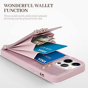 LAMEEKU for iPhone 12 Pro Max Wallet Case, Case with Card Holder Leather Cover 360°Rotation Ring Kickstand Protective Bumper Designed for Women for Apple iPhone 12 Pro Max 6.7'' Rose Gold