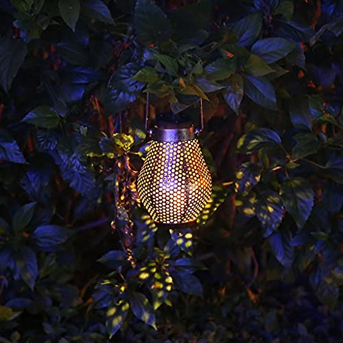 DJASM 2 Pieces Retro Wrought Iron Solar Led Lantern Outdoor Waterproof Hanging Lamp Light Control Induction Home Garden Lawn Landscape Lighting