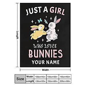 Custom Bunny Blanket Gifts for Girls Boys Teens, 40"*50" Cute Rabbit Flannel Lightweight Fleece Soft Cozy Throws, Bed Blanket for Couch Sofa Living Room