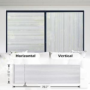rabbitgoo Window Privacy Film, Frosted Glass Window Film, Window Frosting Film, Decorative Front Door Covering, Anti-UV Static Cling Non Adhesive Window Sticker, Striped Pattern, 35.4 x 118 inches