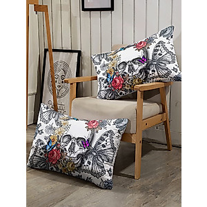 DYcolor 3D Gothic Flower Butterfly Skull Quilt, 3-Piece Flying Skeleton Butterfly Skull Comforter Set with 1 Comforter and 2 Pillow Cases for Kids, Teens, Adults (White, Queen)