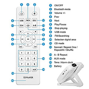 CD Player, Bluetooth HiFi Speaker, USB Flash Player, AUX line-in Audio Boombox, FM Radio, Portable, Wall Mountable and Desk Stand, with Remote Control