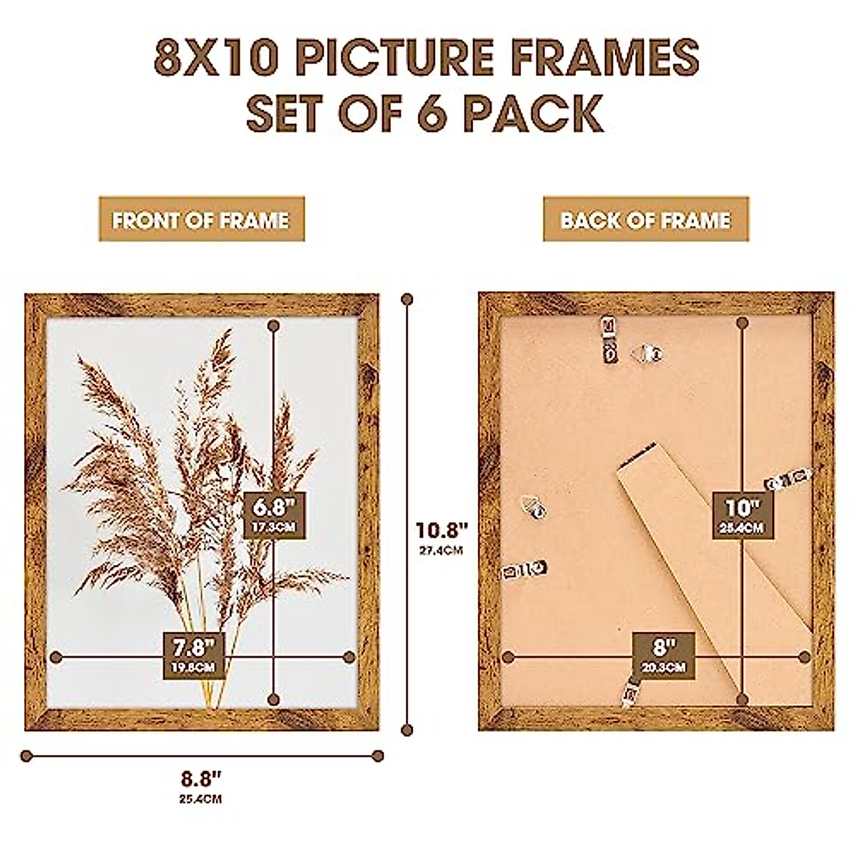 TWING 8x10 Picture Frames Set of 6, Rustic Photo Frames Collage for Wall Decor Mounting or Table Display,Home Decorative Wall Gallery Picture Photo Frame Wood Brown,Walnut