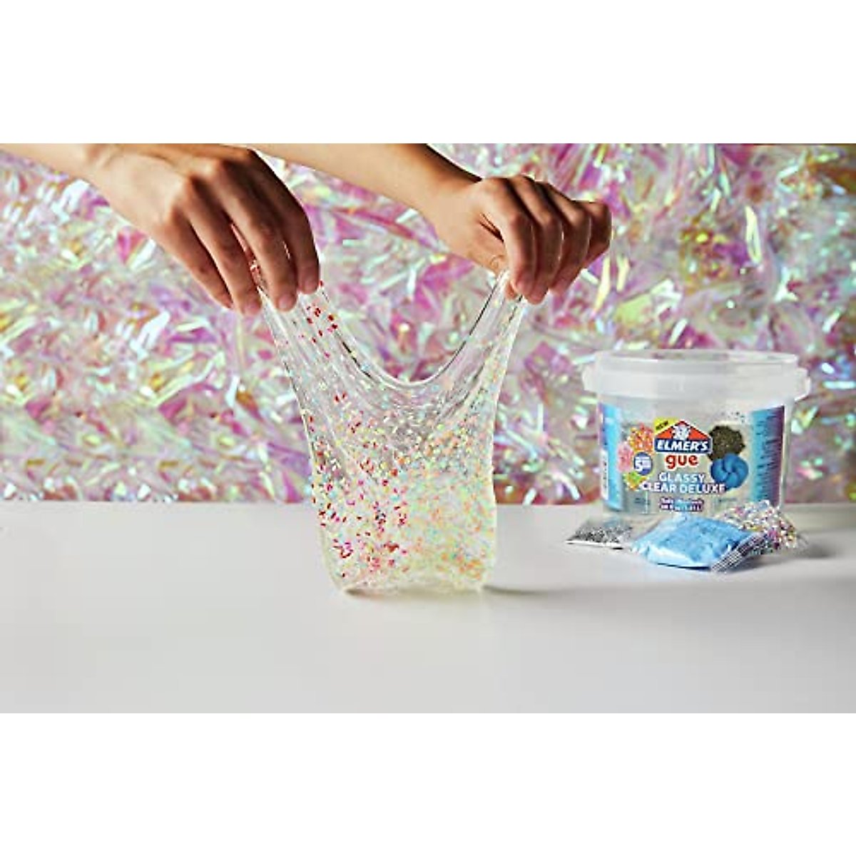Elmer's GUE Premade Includes 5 Sets of Slime Add-ins, 3 Lb. Bucket, Glassy Clear, Large