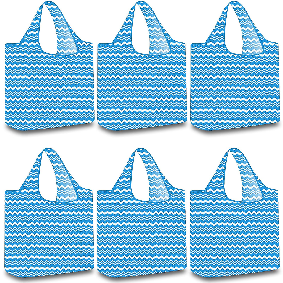 Vuudh 6 Packs Reusable Grocery Bags - Machine Washable Grocery Tote with Pouch, Foldable Shopping Tote Bag Nylon (Blue Waves)