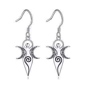 POPLYKE Triple Moon Goddess Amulet Dangle Earrings Sterling Silver Wiccan Pagan Jewelry For Women Gift