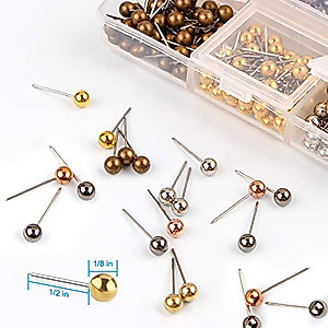 Yalis Push Pins Map Tacks 1/8-Inch Retro Metallic Color Beads Head Marking Pins, 6 Colors, 360-count