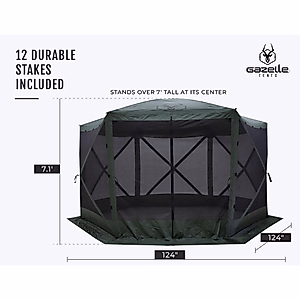 Gazelle GG601GR G6 8-Person 6-Sided Portable Pop-Up Gazebo with Mesh Wind Panels, Carry Bag, and Stakes, Alpine Green