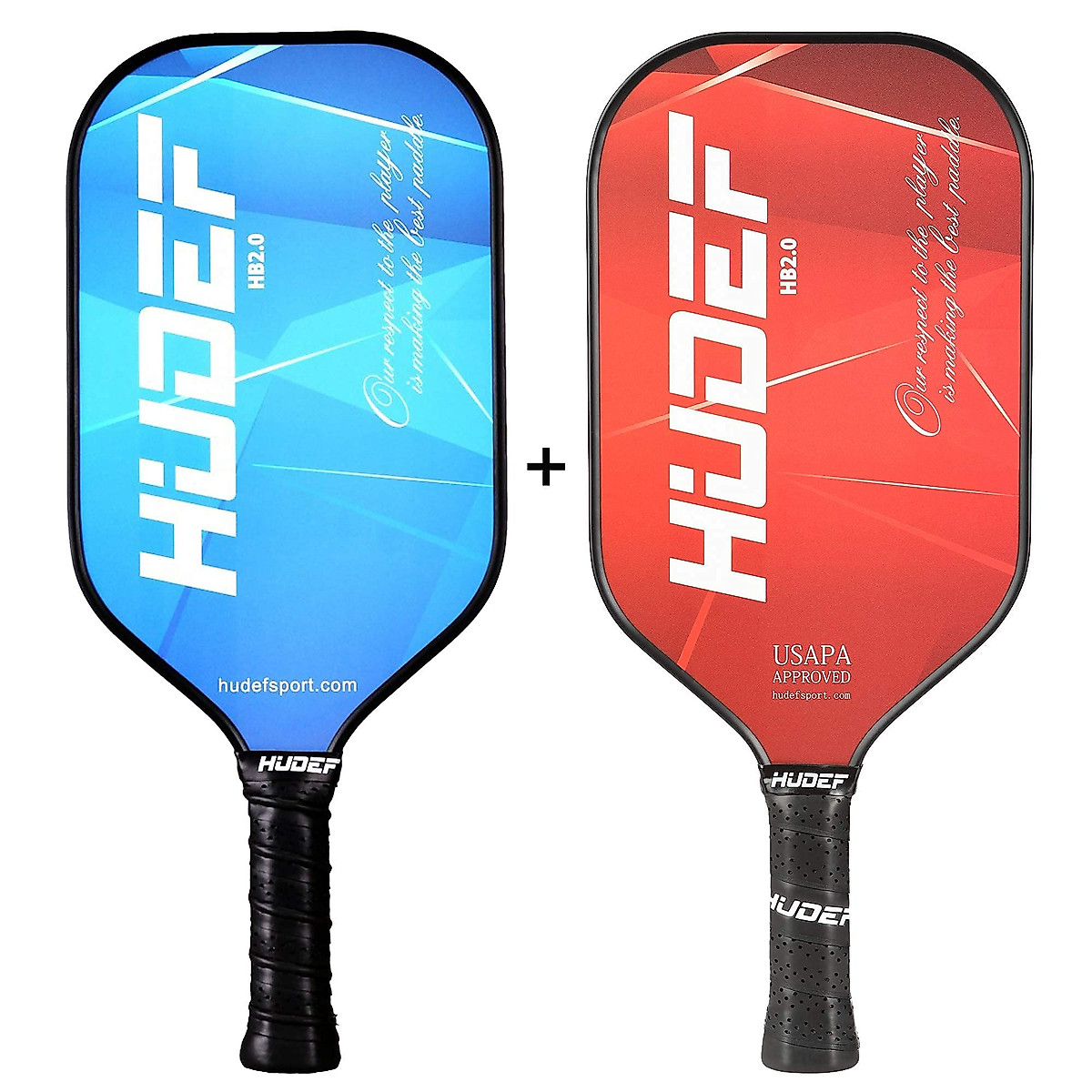 HUDEF HB 2.0 Blue+Red Pickleball Paddles, Lightweight Graphite Carbon Fiber Face Racquet Rackets Elongated Racket,Honeycomb Core,Cushion Comfort Grip USAPA Approved