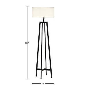Amazon Brand – Stone & Beam Deco Metal Frame Living Room Standing Floor Lamp With Light Bulb and White Shade - 18 x 18 x 59.5 Inches, Black