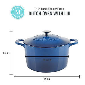 MARTHA STEWART Gatwick 7 QT Enamel Cast Iron Dutch Oven, Classic Blue