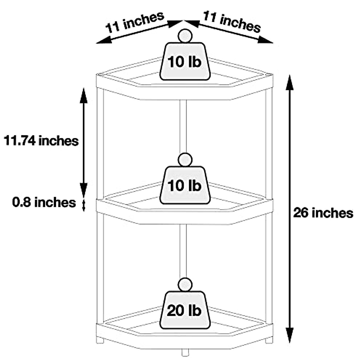 villertech Corner Shelves 3 Tier Small Corner Bookshelf Kitchen Bathroom Standing Shelf Display Rack Storage Rack Plant Stand Room Decor Black