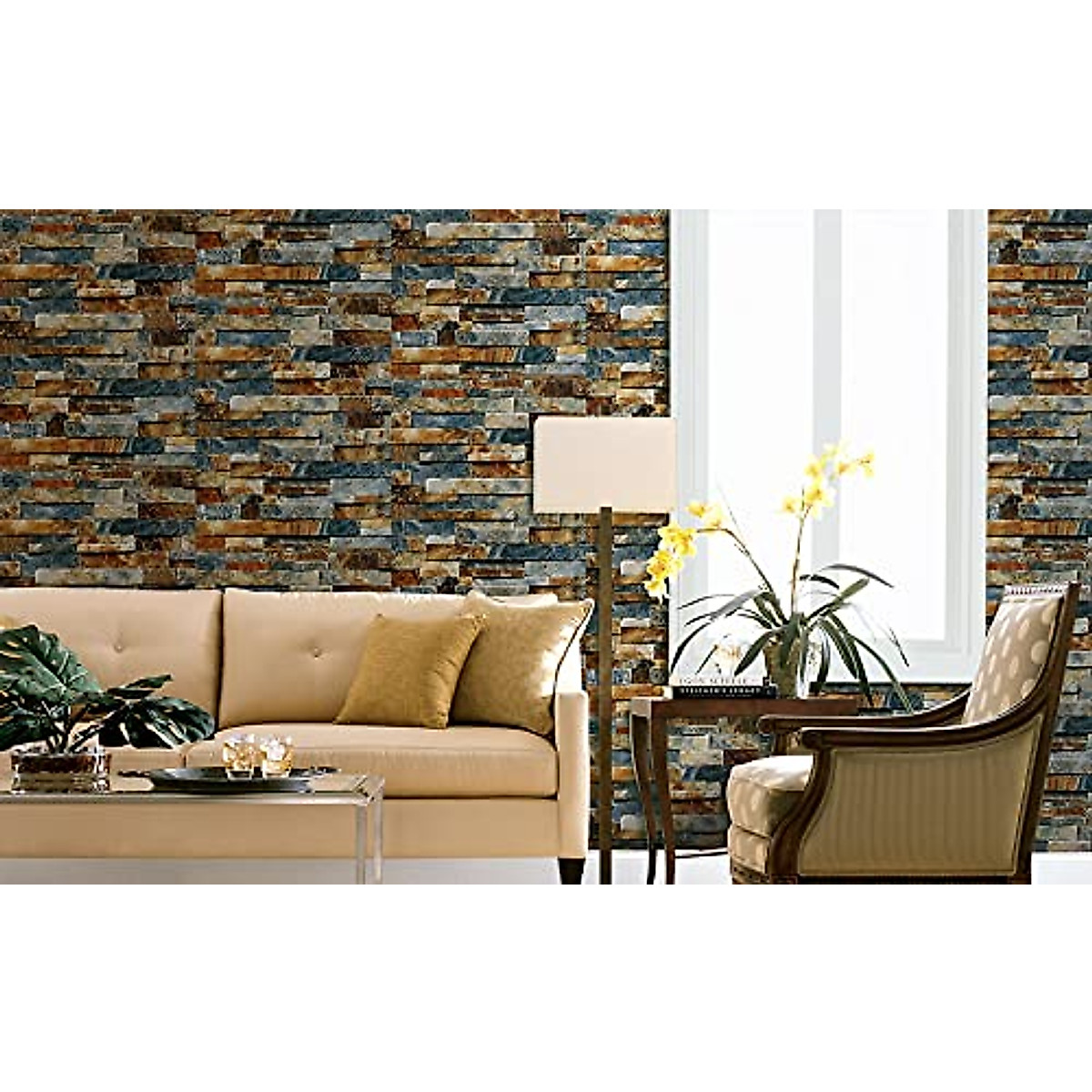 LiKiLiKi Stone Brick Wallpaper Peel and Stick Wallpaper Removable Kitchen Wall Covering Roll Home Use Decoration Self Adhesive Vinyl 17.71''x118''
