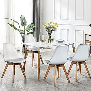 Sweetrcrispy Dining Chairs, Dining Chairs Set of 4, Dining Room Chairs, Kitchen Chairs, Mid Century Modern Chairs, PU Leather Upholstered Chairs with Wood Legs, Kitchen & Dining Room Chairs, White