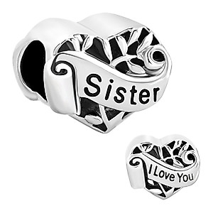 CharmSStory Silver Plated Grandma/Wife/Sister Heart I Love You Beads For Bracelets (Sister)