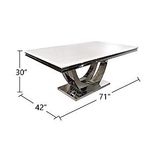 Simple Relax Rectangle Faux Marble Top Dining Table, White and Chrome