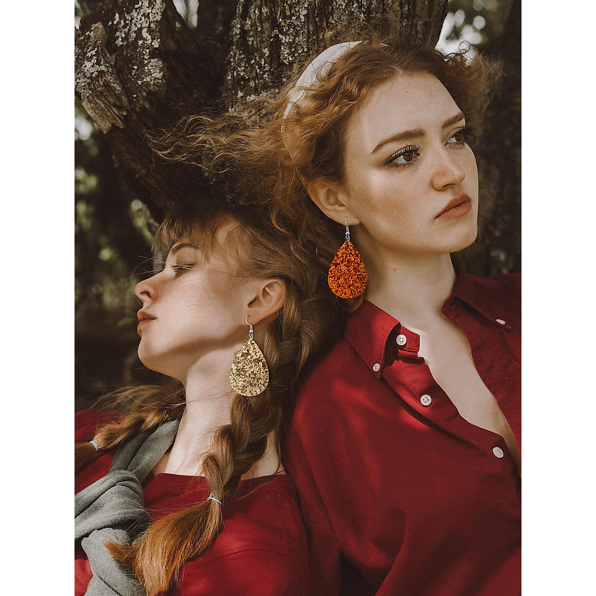 Hicarer 20 Pairs Glitter Teardrop Earrings Bulk Leather Lightweight Leaf Dangle Earring Fashion Jewelry for Women(Bling Color)