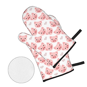 Cute Pig Oven Mitts and Pot Holders Set of 4 Washable Heat Resistant Kitchen Gloves Waterproof Oven Gloves and Hot Pads for Cooking Grilling BBQ Baking