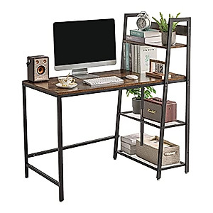 Aibiju Computer Desk with Shelf, 44 inch Home Office Writing Desk with Bookshelf, Industrial Desk with Metal Frame, Kitchen Storage Shelf Table, Office Workstation, Retro Brown YD-TMJ101H